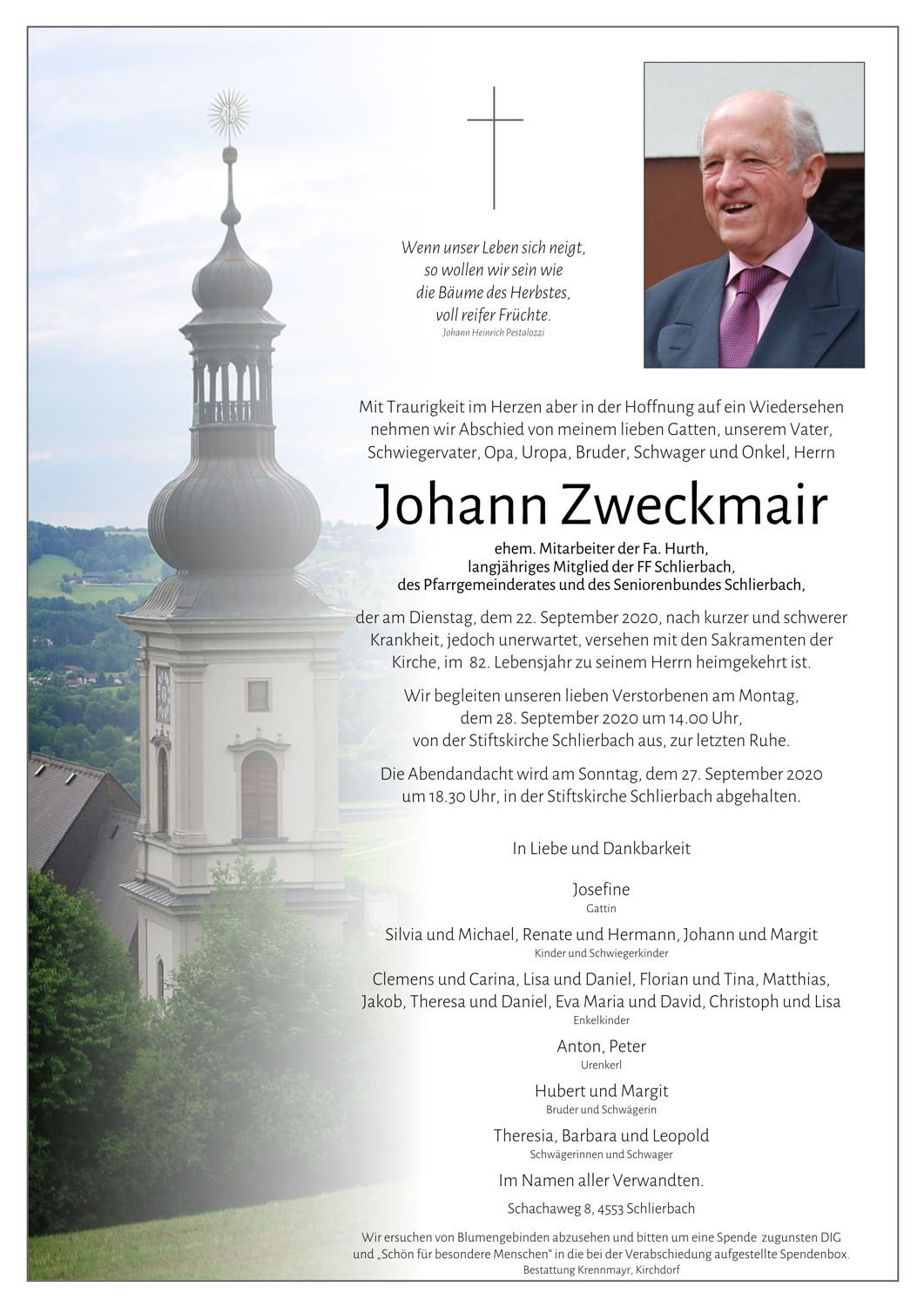 Todesfall Johann Zweckmair